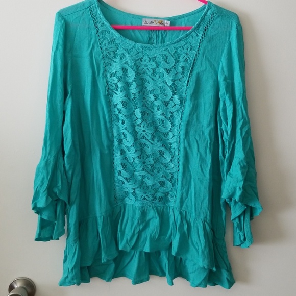 Unity World Wear | Tops | Nwt Blue Ruffled Lace Top | Poshmark